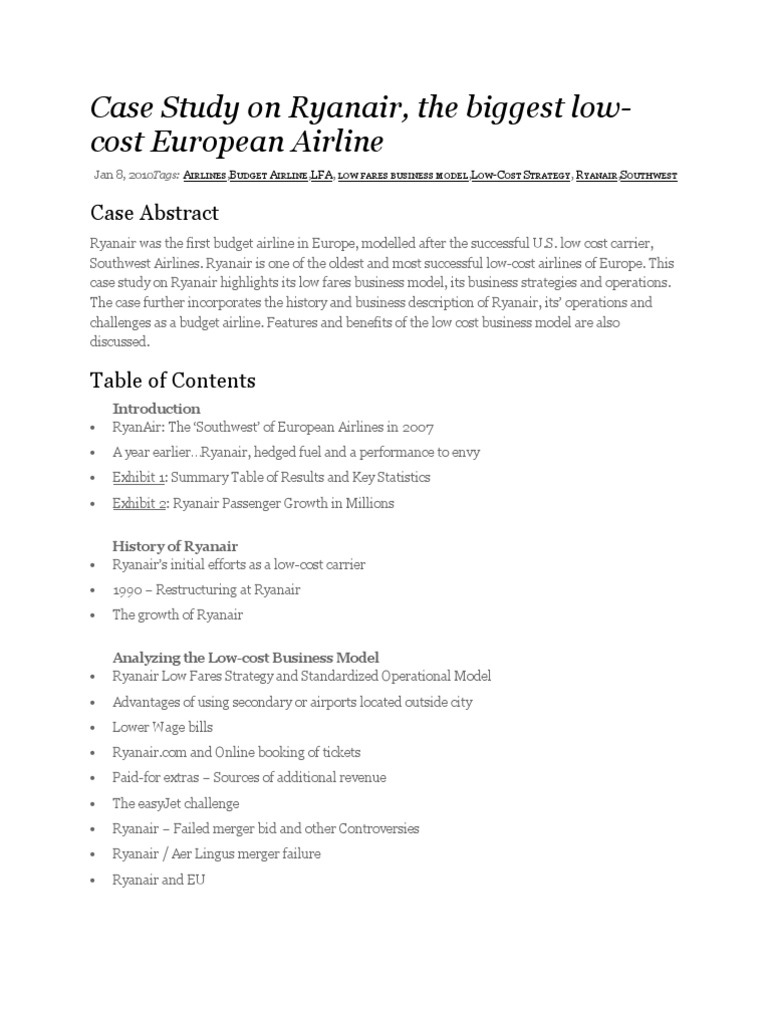 Case Study On Ryanair | PDF | Low Cost Carrier | Airlines