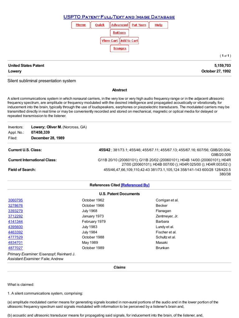 Silent Subliminal Presentation System - Patft-Uspto-Gov | PDF | Modulation | Frequency Modulation