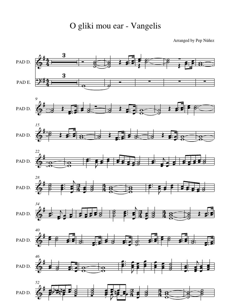 O Gliki Mou Ear - Vangelis: Pad D | PDF