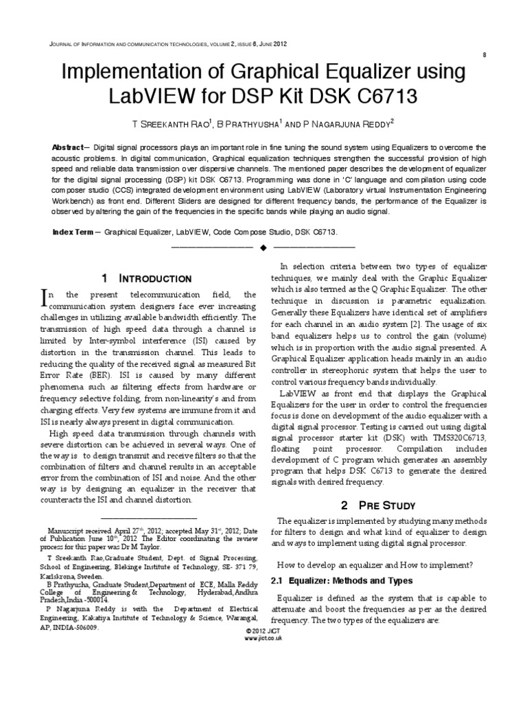 Implementation of Graphical Equalizer Using LabVIEW For DSP Kit DSK C6713 | PDF