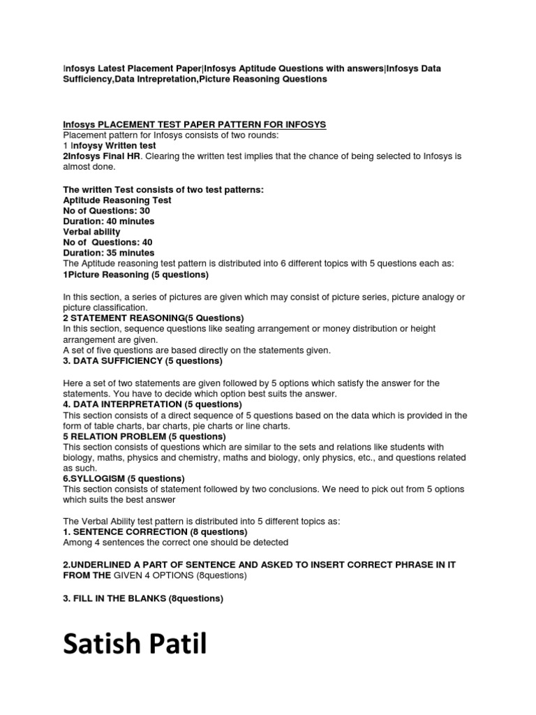 Infosys Latest Placement Paper | PDF | Motivation | Motivational