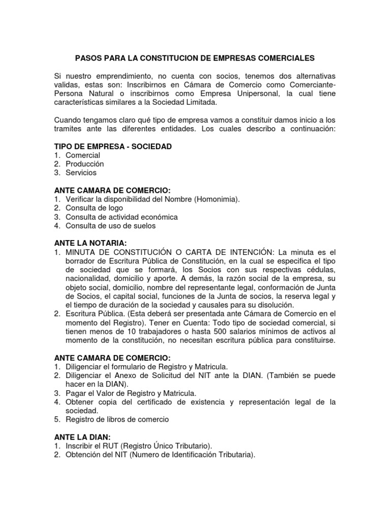 Pasos para La Constitucion de Empresas Comerciales | PDF | Liquidación | Comercio