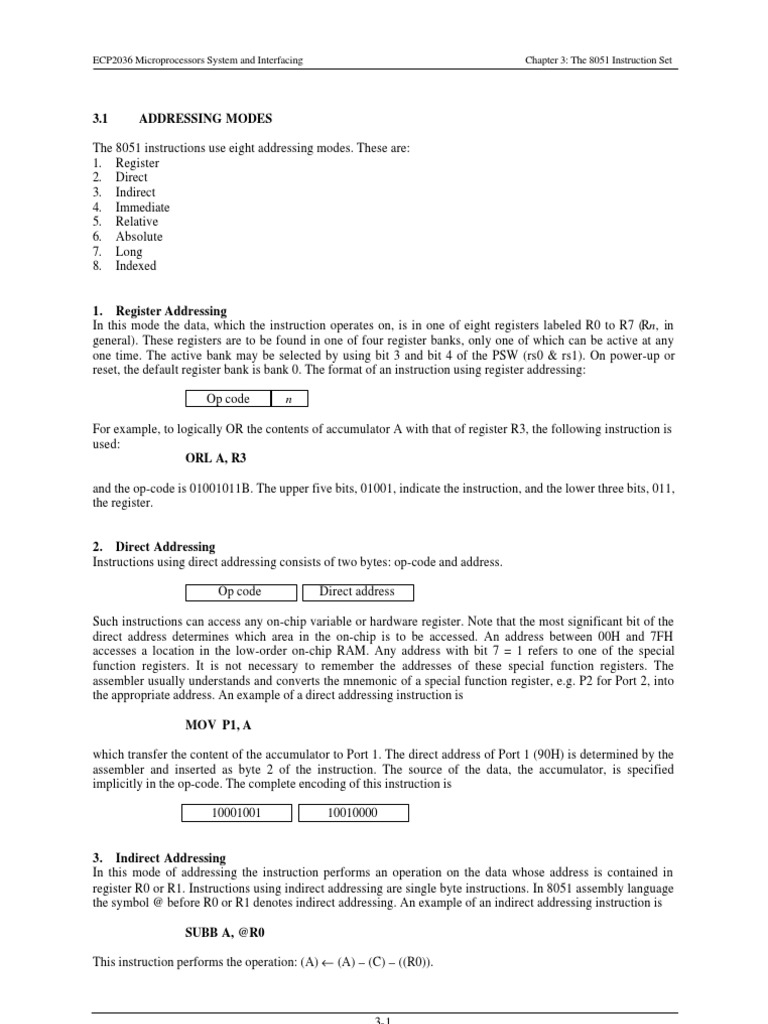 3.1 Addressing Modes: ECP2036 Microprocessors System and Interfacing Chapter 3: The 8051 ...