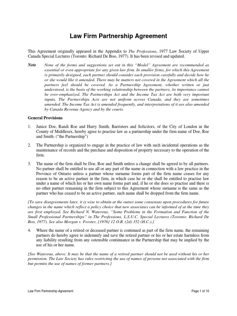 Law Firm Partnership Agreement: General Provisions | PDF | Partnership | Payments