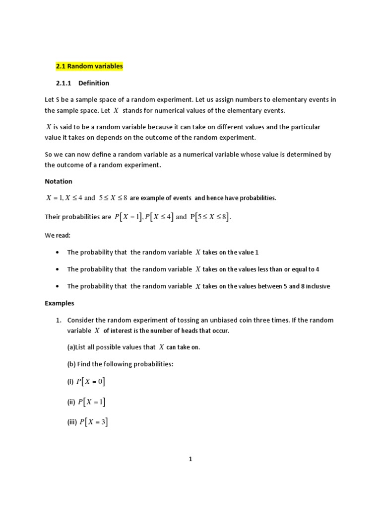 2.1 Random Variables 2.1.1 Definition: PX PX X | PDF | Random Variable ...
