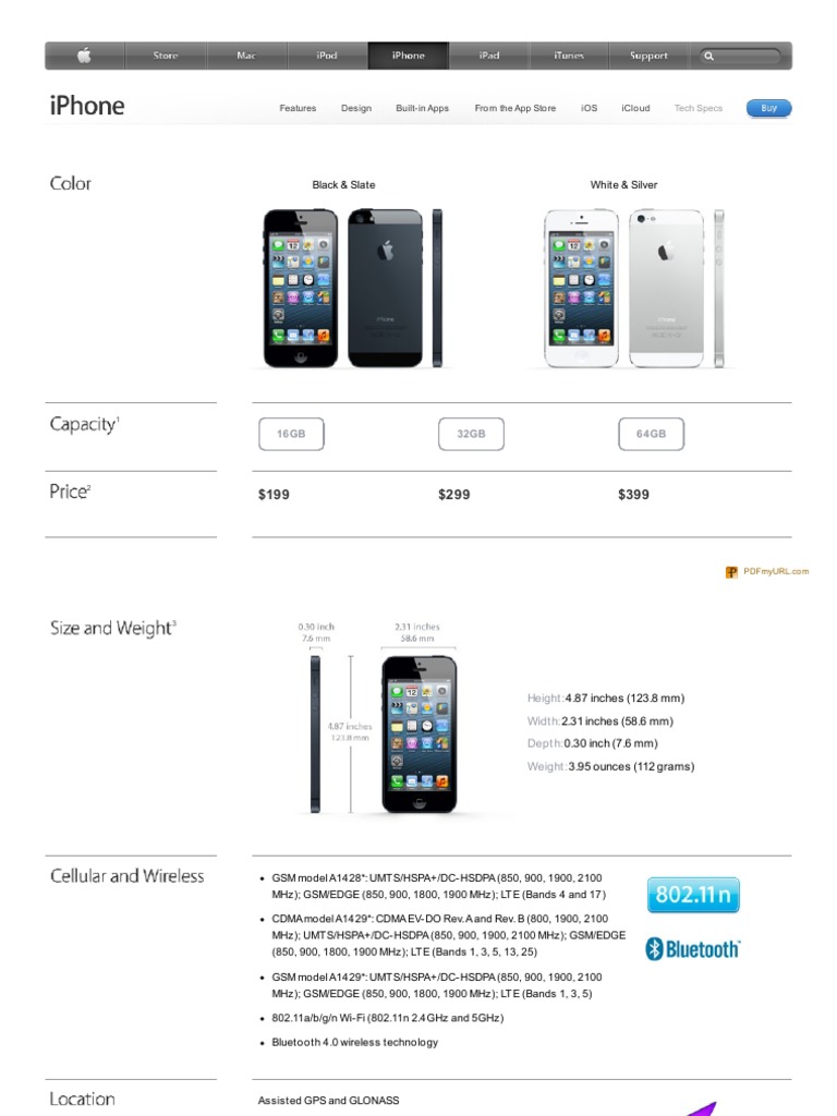 Iphone 5 Specifications | PDF | I Phone | Digital Technology