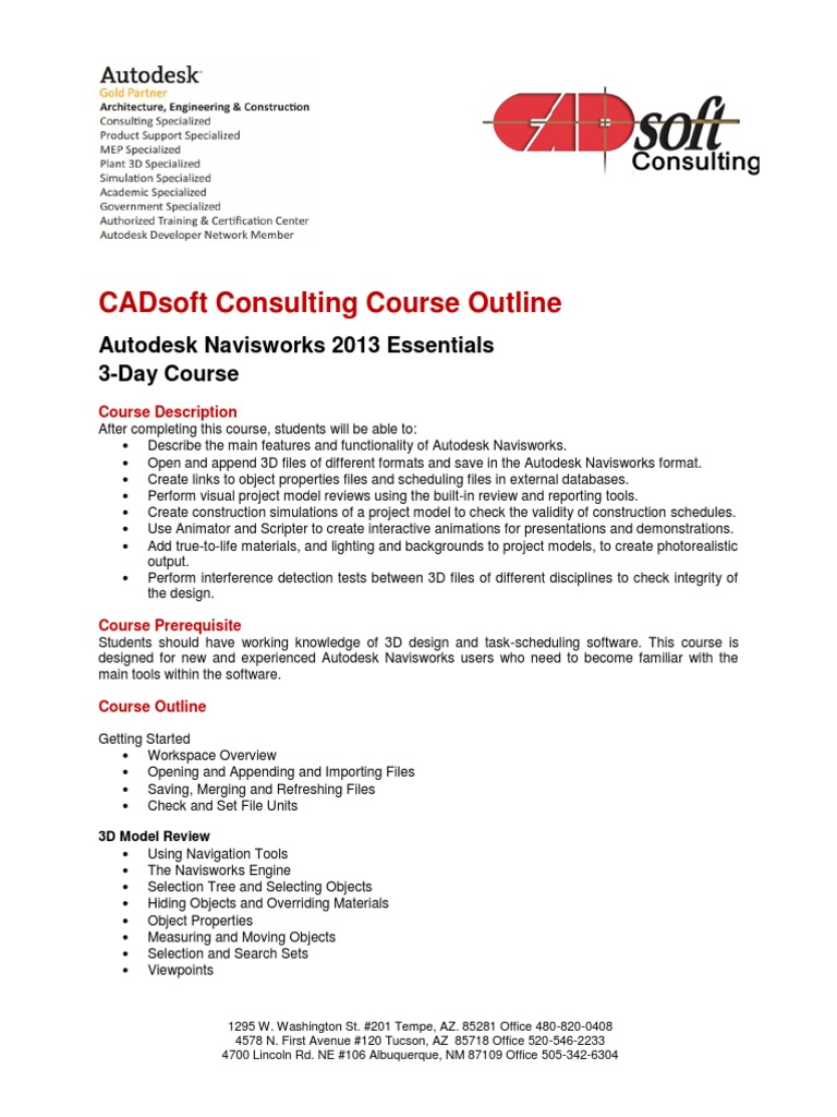Autodesk Navisworks 2013 Course Outline | PDF | 3 D Computer Graphics ...