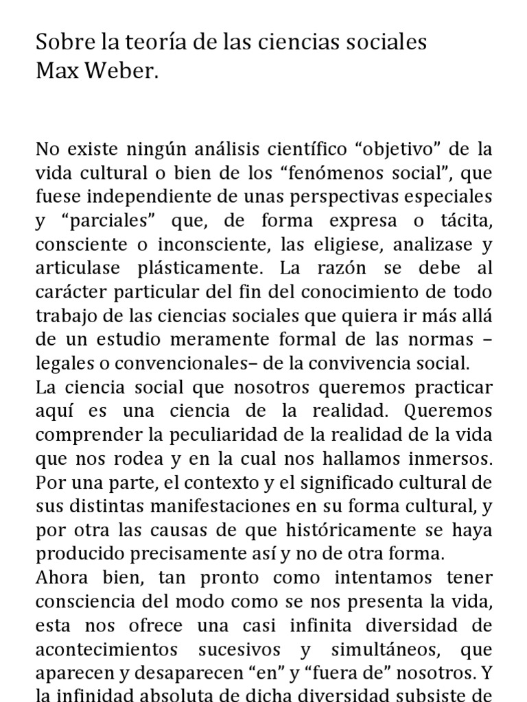 Max Weber Sobre La Teoria de Las Ciencias Sociales (Cut) | PDF ...