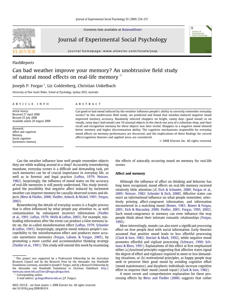 Journal of Experimental Social Psychology | PDF | Mood (Psychology ...