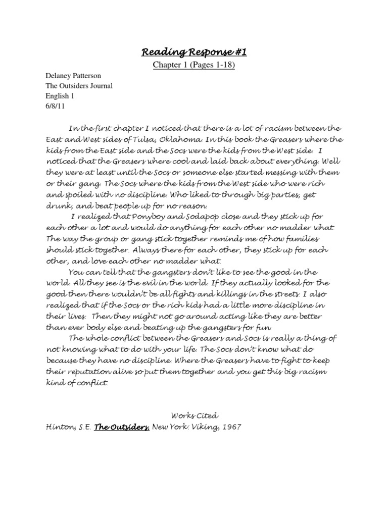 Reading Response #1 Chapter 1 (Pages 1-18) : Delaney Patterson The ...