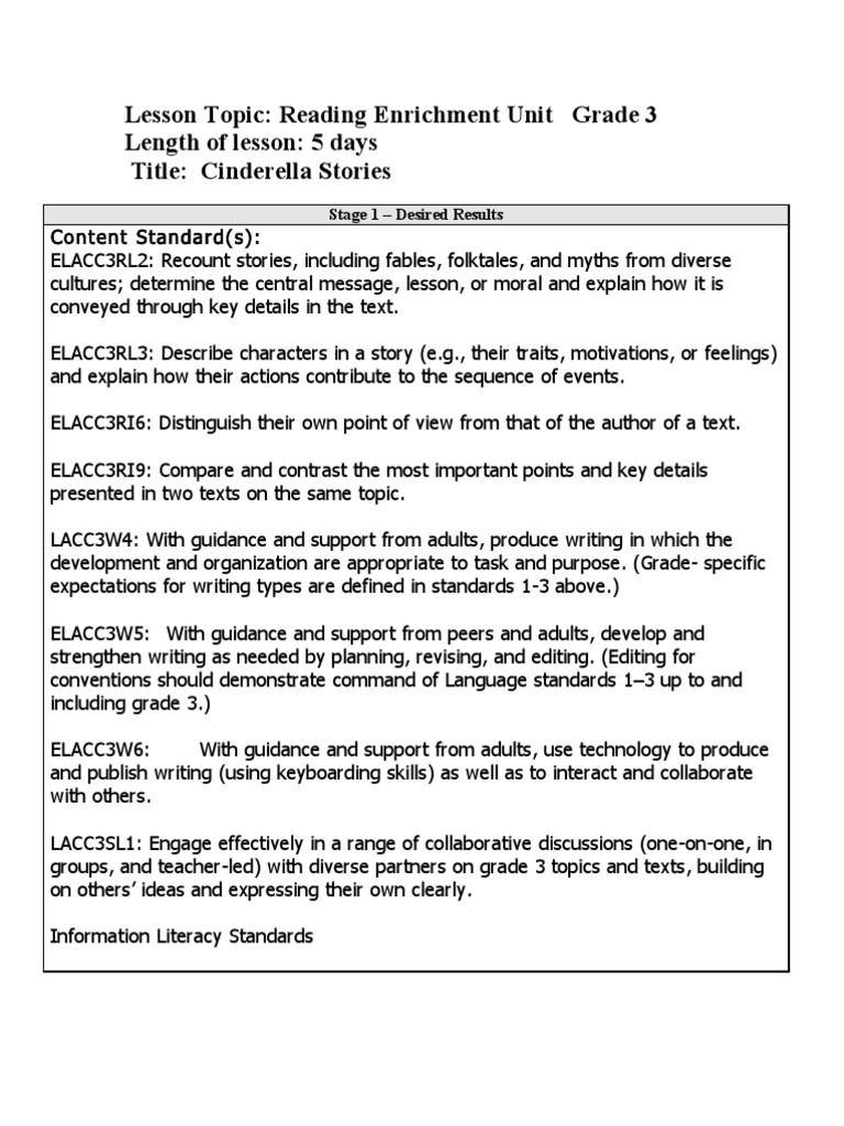 Grade 3 Cinderella Folktale Unit | PDF | Literacy | Folklore
