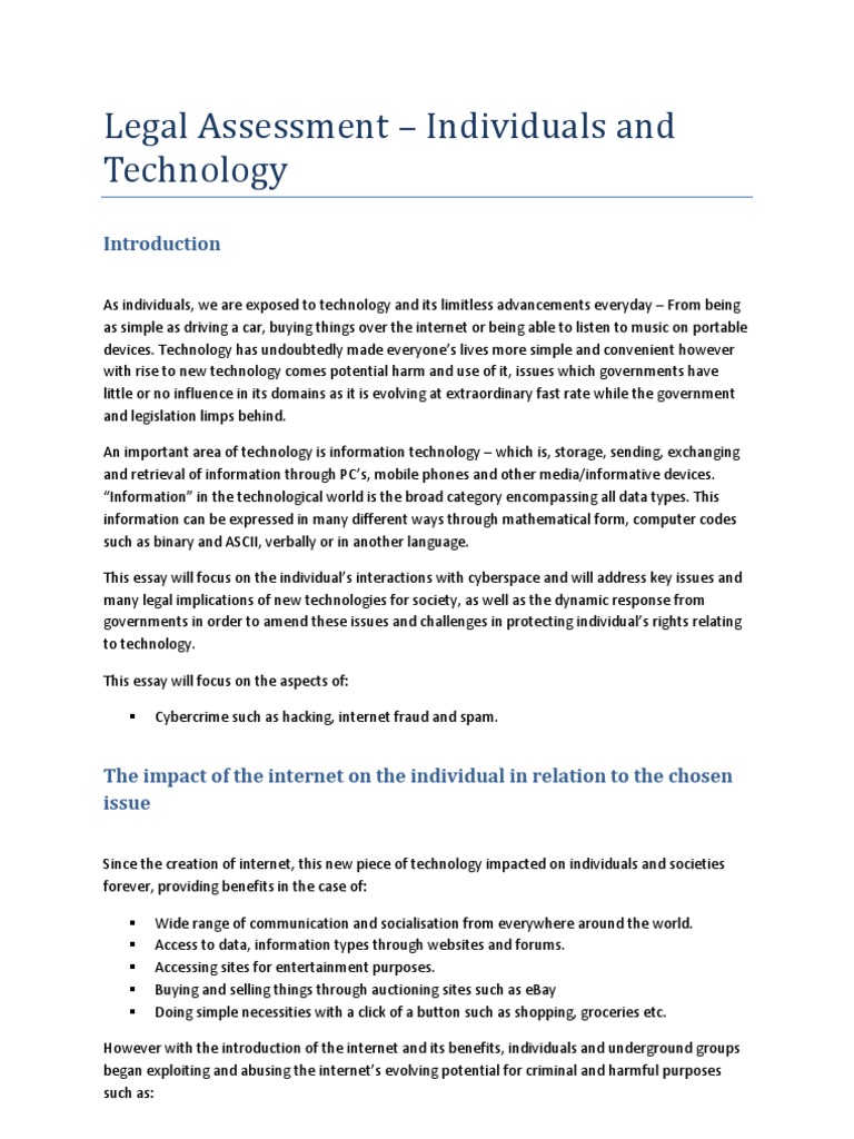 Legal Assessment - Individuals and Technology | PDF | Cybercrime | Spamming