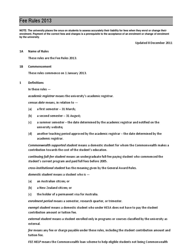2013 Fee Rules | PDF | Postgraduate Education | Fee