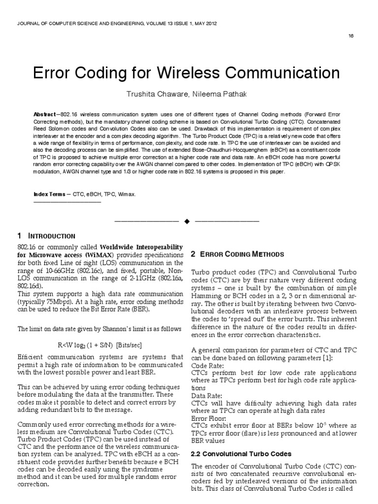 Error Coding For Wireless Communication Pdf Forward Error Correction Orthogonal Frequency 