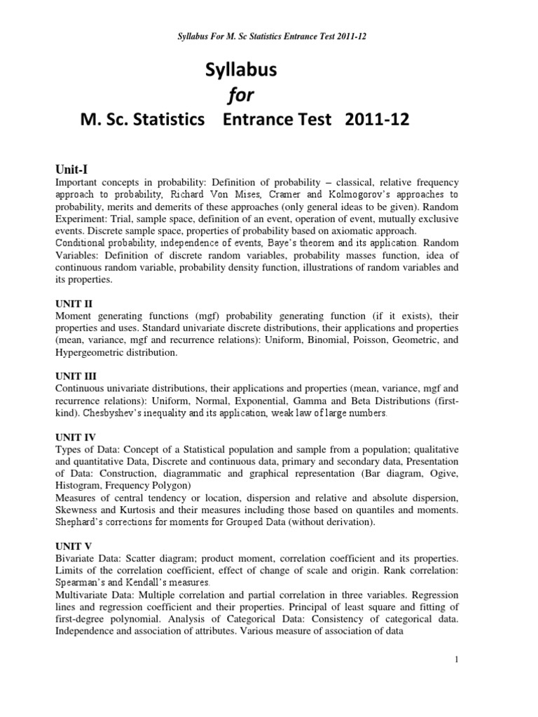 Statistics Syllabus | PDF | Correlation And Dependence | Statistics