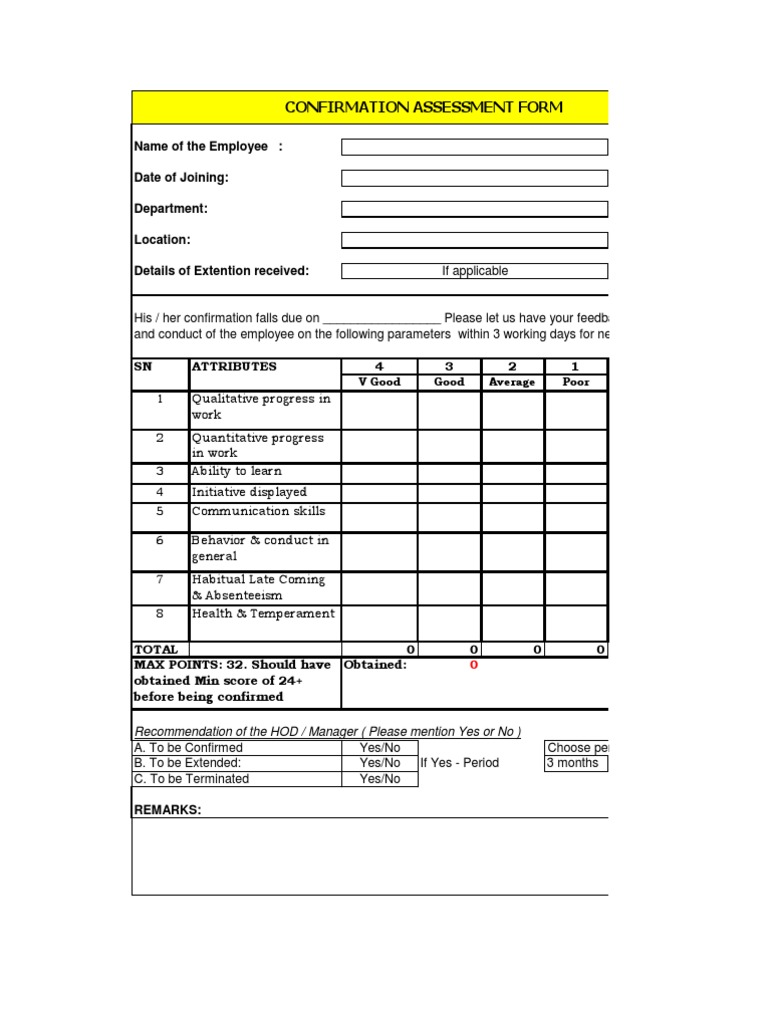 Employee Confirmation Assessment Form | PDF | Career & Growth