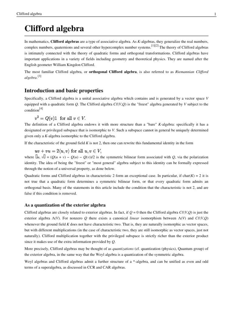 0 WIKIPEDIA Clifford Algebra | PDF | Basis (Linear Algebra ...