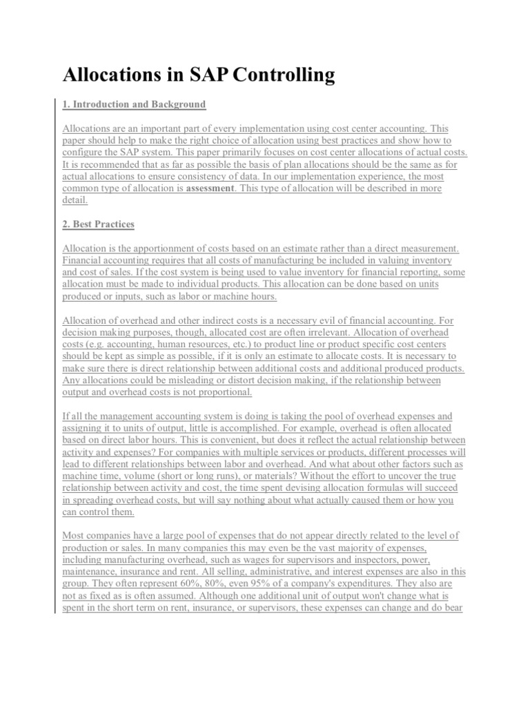 SAP Activity Volume Allocation Guide | PDF