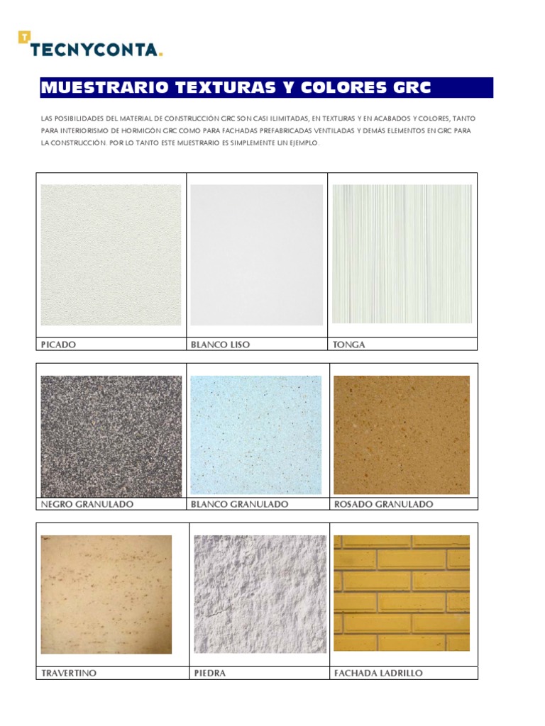 Muestrario Texturas, Acabados y Colores de Los Paneles GRC de Tecnyconta | PDF