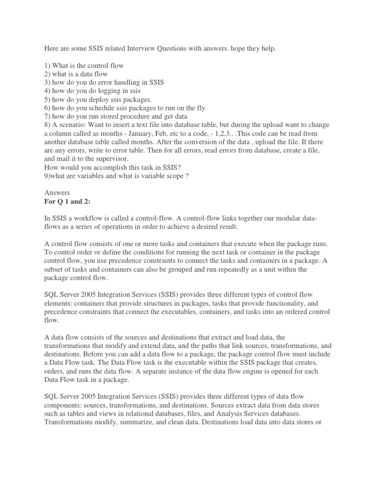 Here Are Some SSIS Related Interview Questions With Answers | PDF