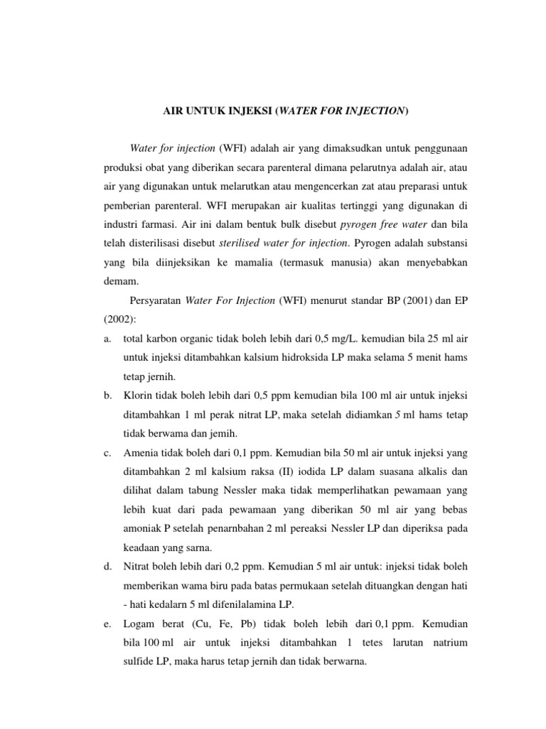 Air Untuk Injeksi | PDF