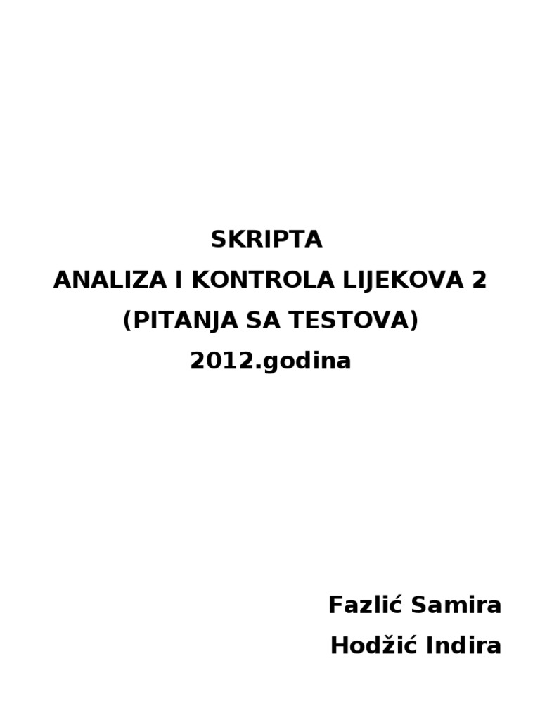 Skripta Iz Analize I Kontrole Lijekova 2 | PDF