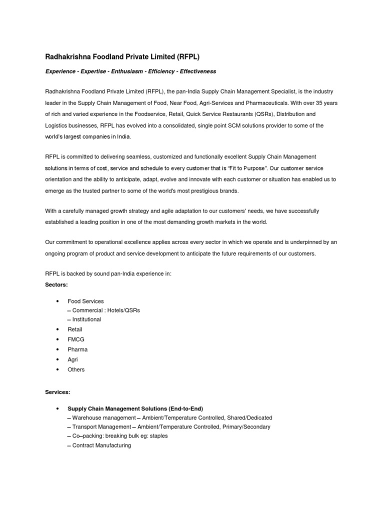 Radhakrishna Foodland Private Limited | PDF | Supply Chain | Warehouse
