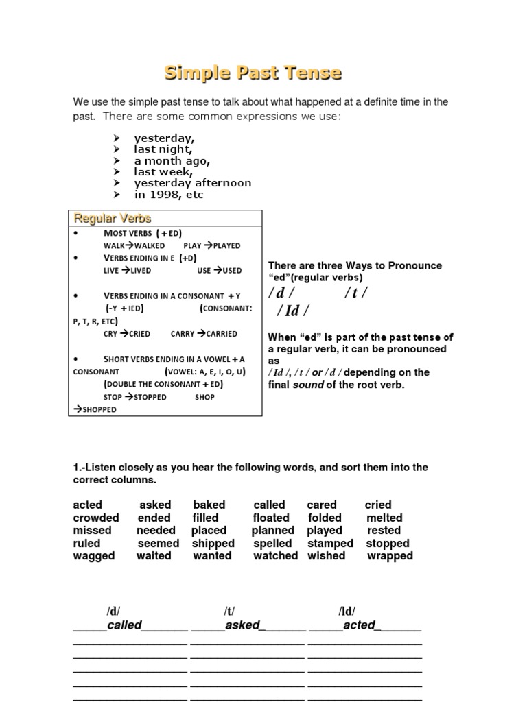 Simple Past Tense | PDF | Grammatical Tense | Verb