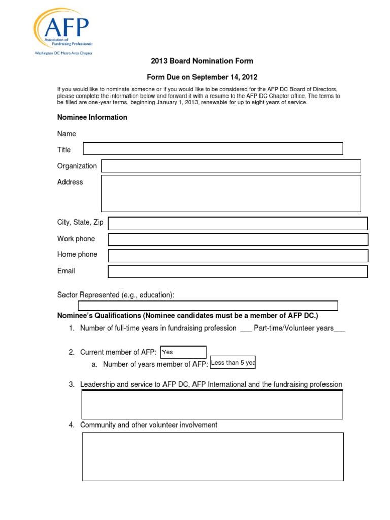 2013 AFP DC Board Nomination Form | PDF
