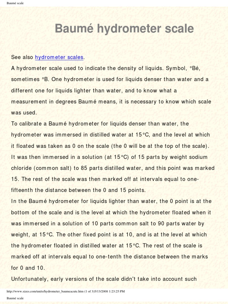 Baumé scale | Density | Celsius