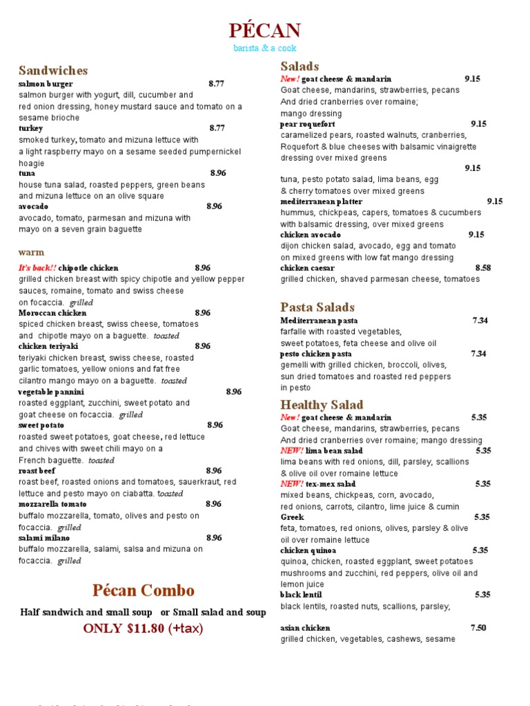 Pecan Cafe Menu | PDF | Salad | European Cuisine