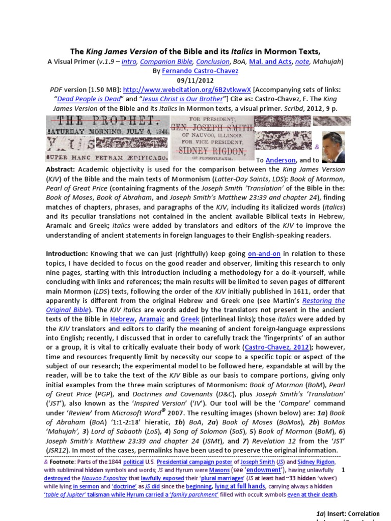 The King James Version of The Bible and Its Italics in Mormon Texts, A ...