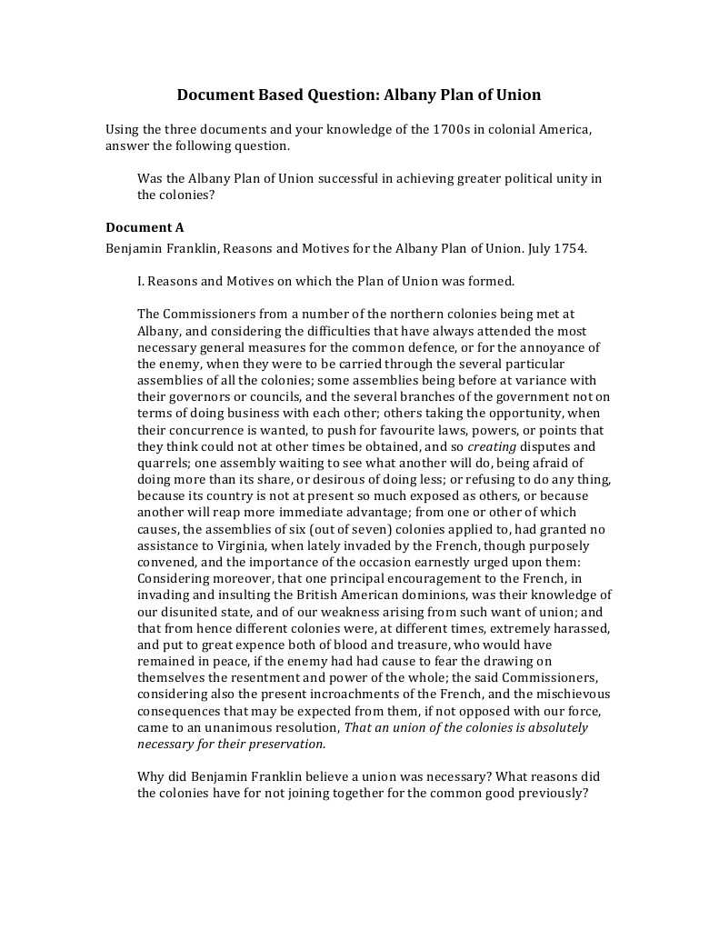 Albany Plan of Union: Success in Colonial Unity? | PDF | French And ...