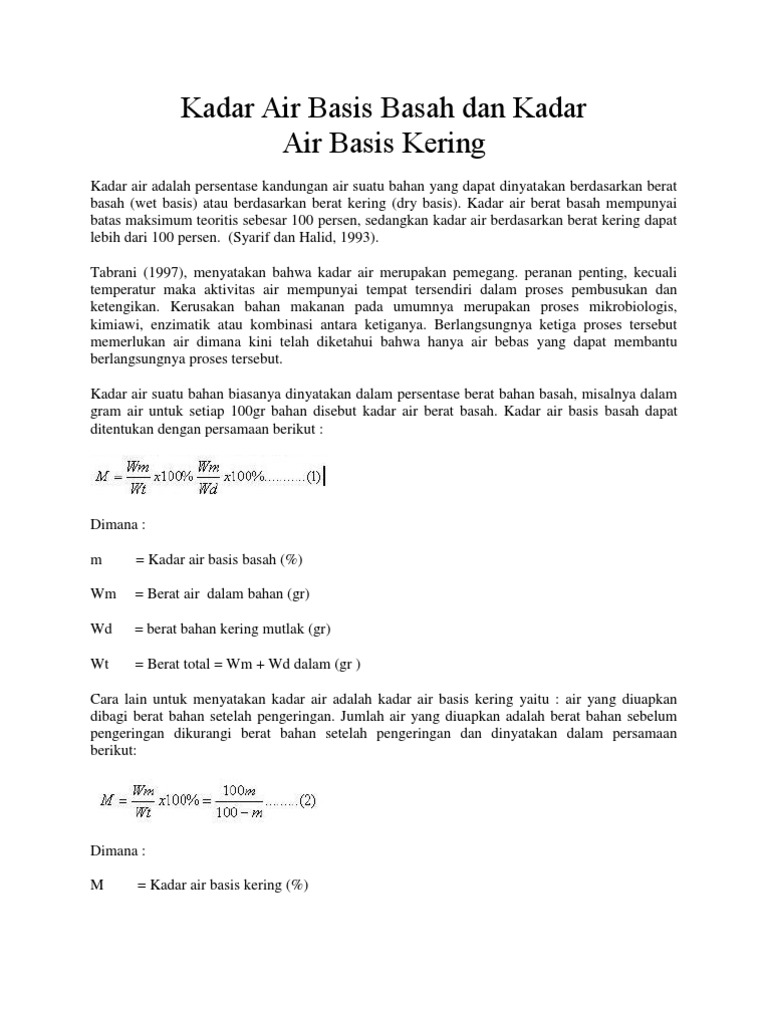 Kadar Air Basis Basah Dan Kadar Air | PDF