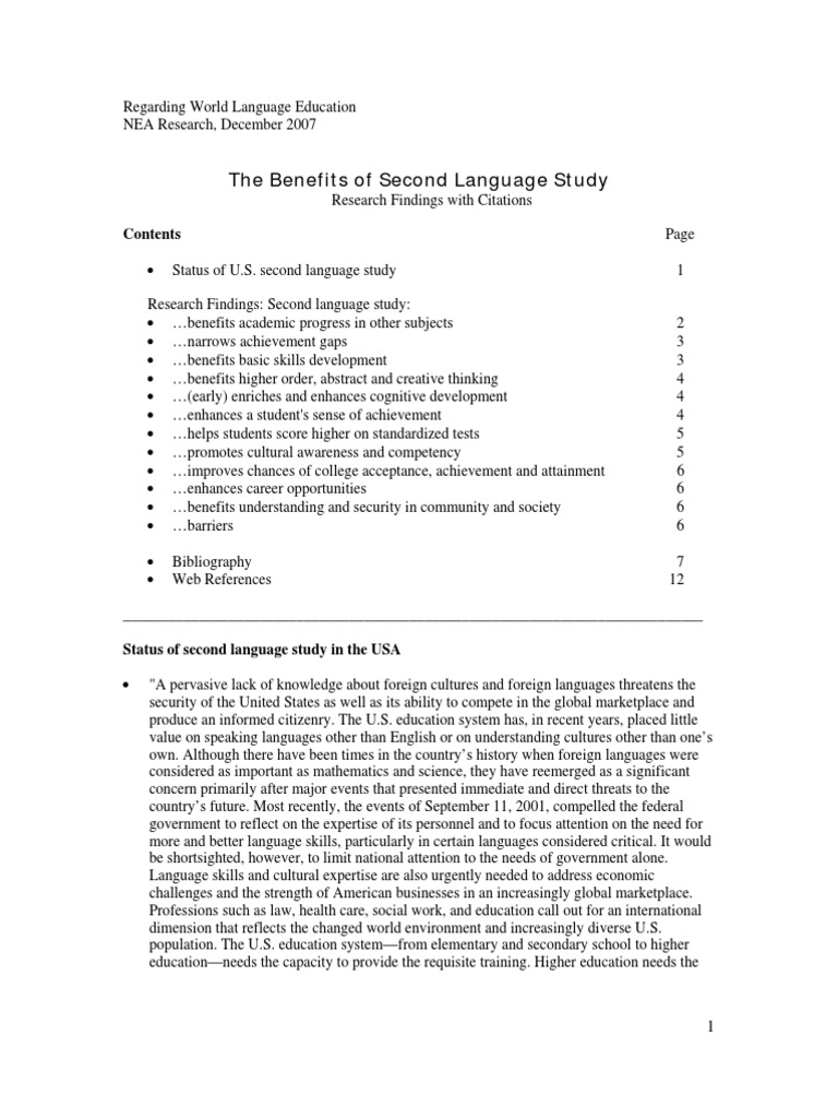 Benefits of Second Language Education | PDF | Foreign Language ...