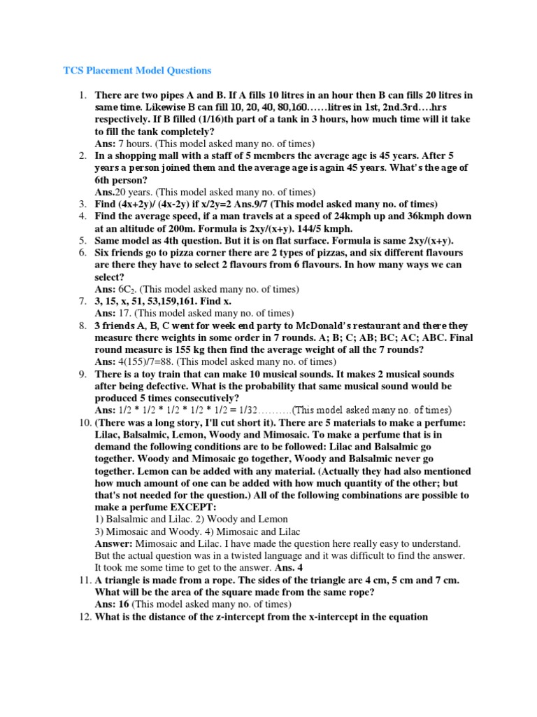 TCS Placement Model Questions | PDF | Speed | Triangle