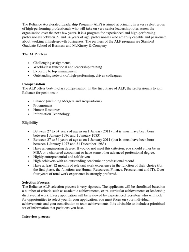 Accelerated Career Trajectory With Reliance Accelerated Leadership ...