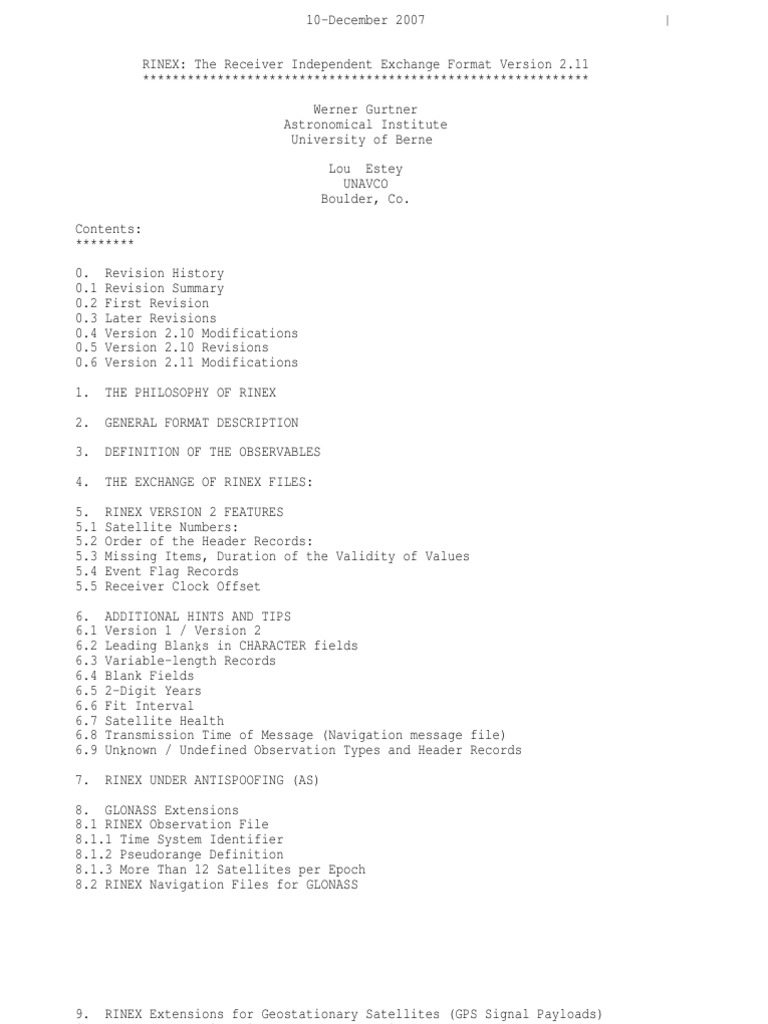 Rinex 2.11 | PDF | Global Positioning System | File Format