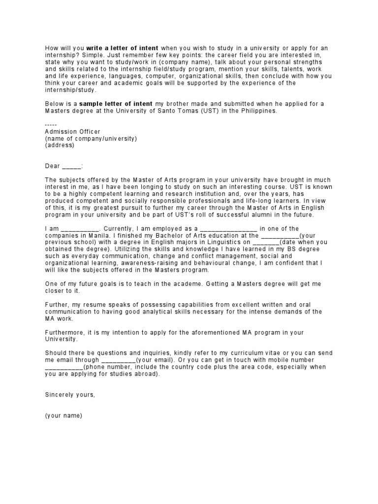 How Will You Write a Letter of Intent When You Wish to Study in a ...