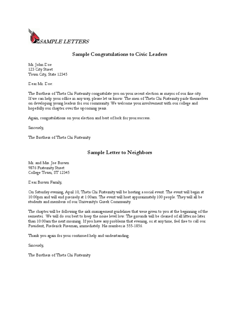 Sample Letters | PDF | Fraternities And Sororities
