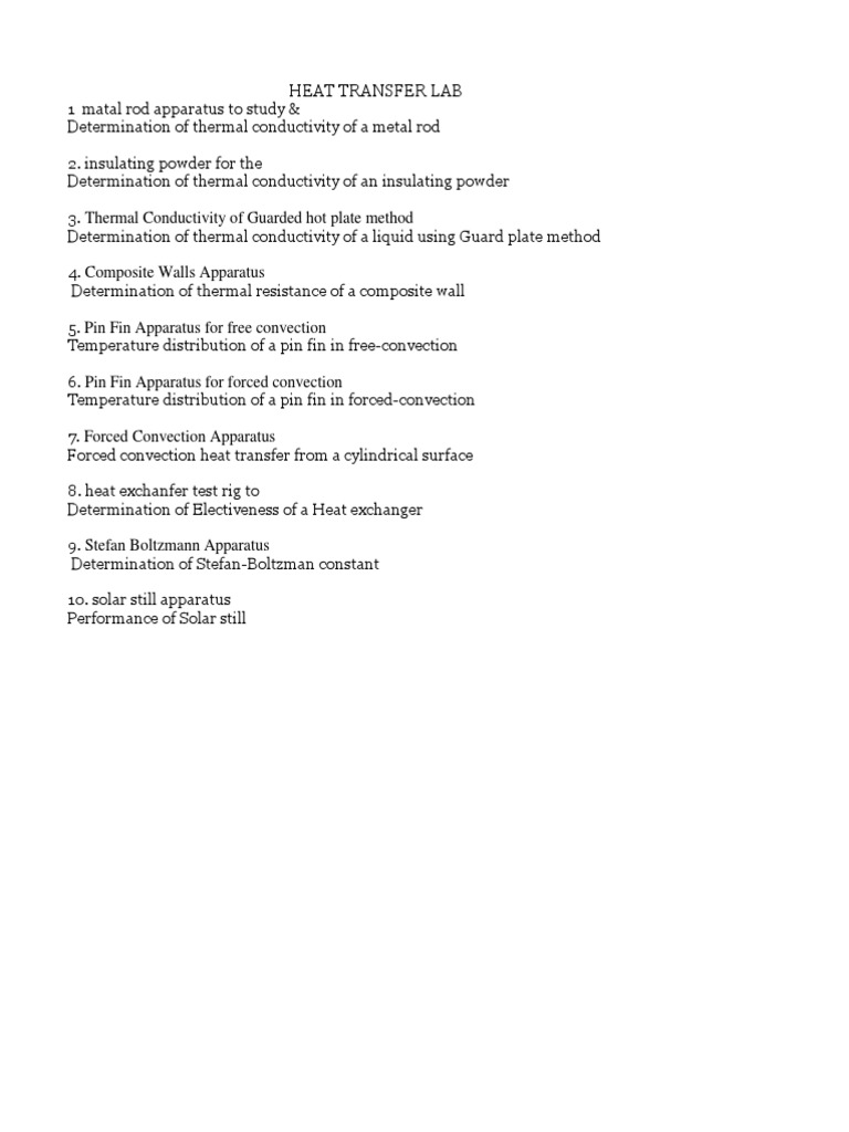 Heat Transfer Lab Experiments Overview | PDF | Home & Garden ...