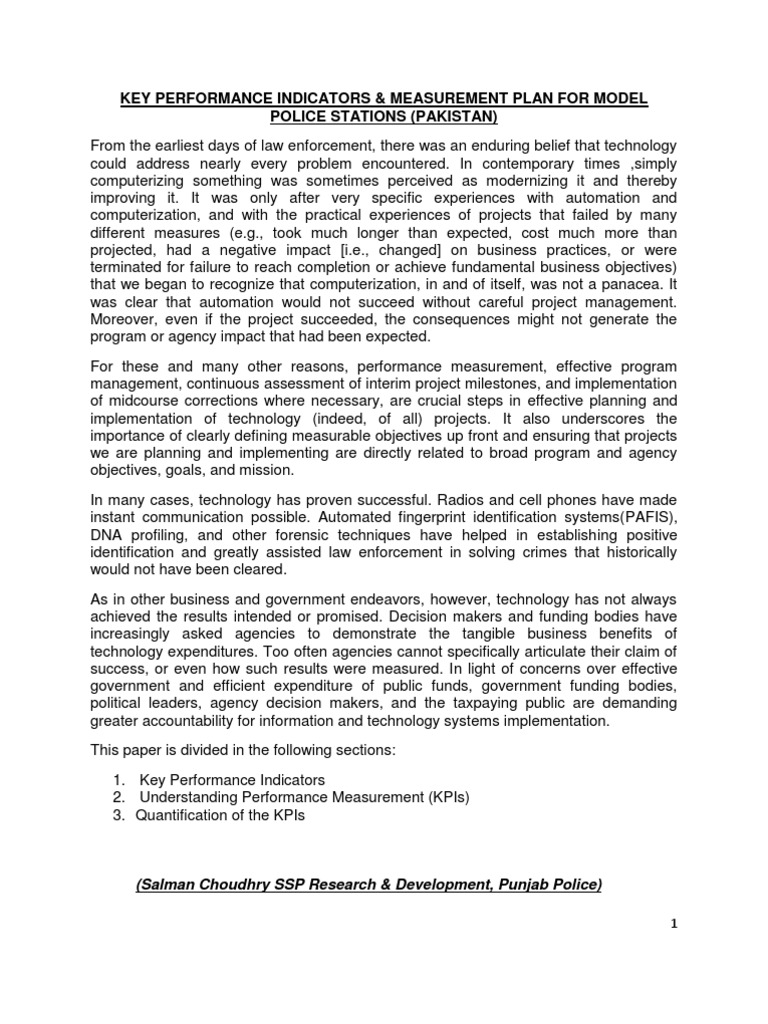 Key Performance Indicators For Police (Pakistan) | PDF | Evaluation ...