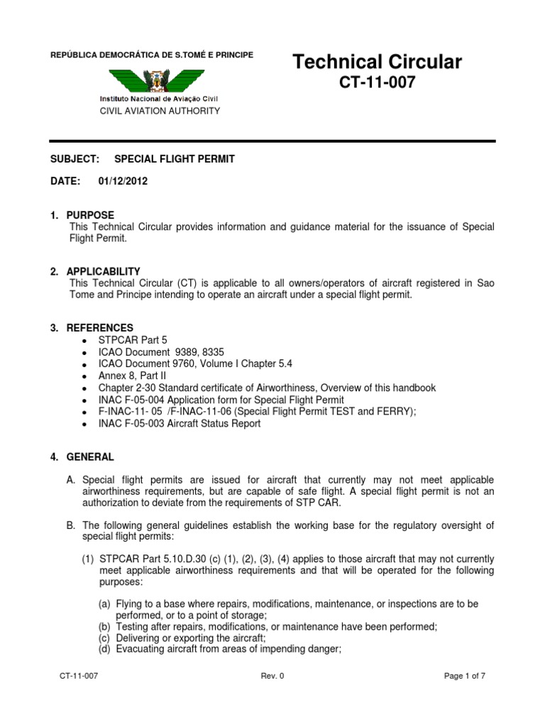 CT-11-007 Special Flight Permit | PDF | Aircraft | Industries