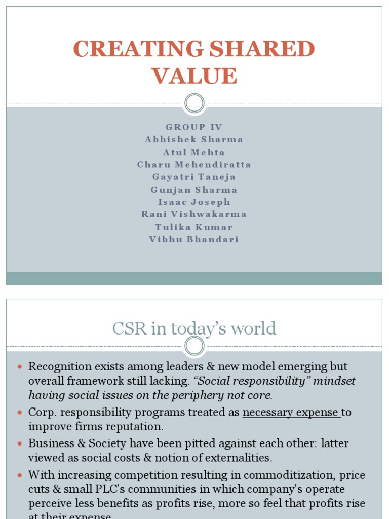 Creating Shared Value Version 1 | PDF | Corporate Social Responsibility | Profit (Economics)