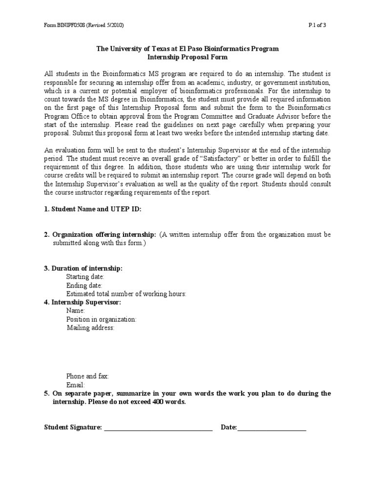 Internship Proposal Form | PDF | Internship | Job Hunting