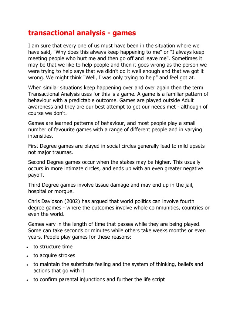 transactional analysis - games | PDF | Social Psychology | Action ...