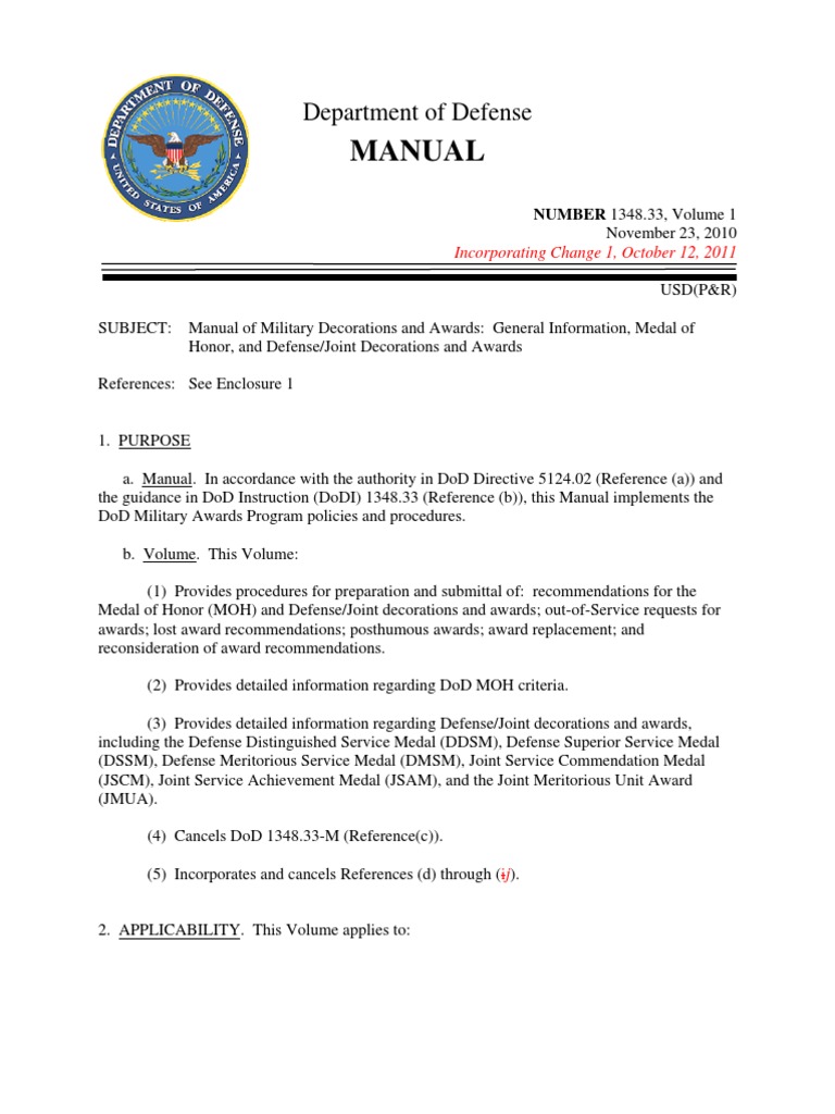 DoD Manual 1348.33: Awards Procedures | PDF | United States Secretary ...
