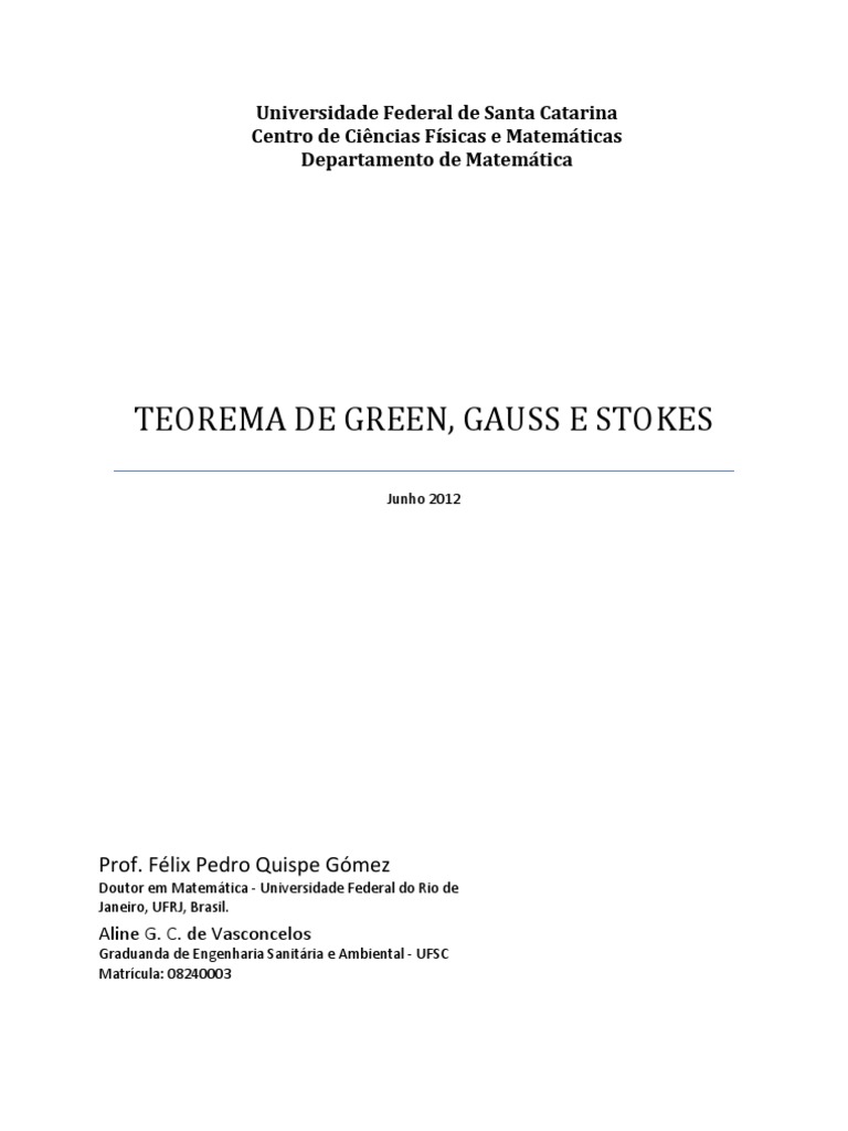Teorema de Green, Gauss e Stokes. | PDF | Divergência | Esfera