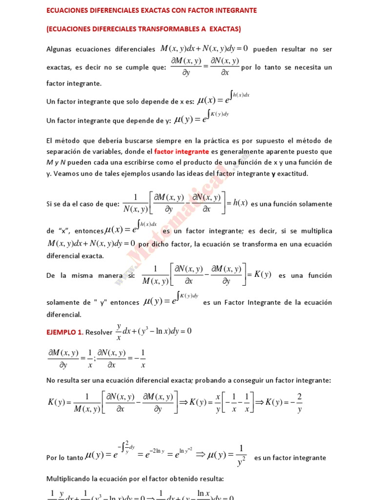 Ecuaciones Diferenciales Exactas Con Factor Integrante | PDF ...