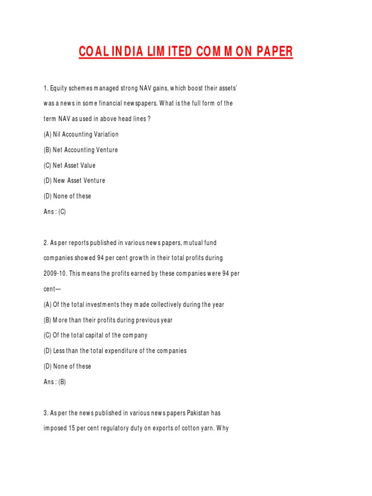 CIL Common Paper I | Download Free PDF | Reserve Bank Of India | Mutual ...